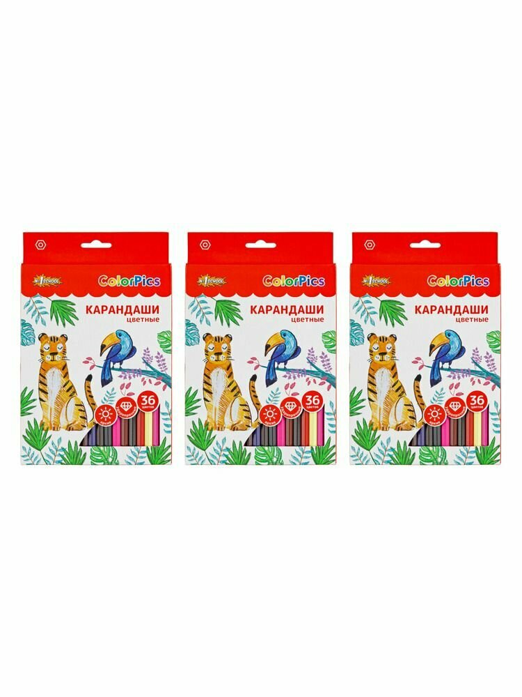 №1 School Набор цветных карандашей ColorPics 36 цветов, 3 уп