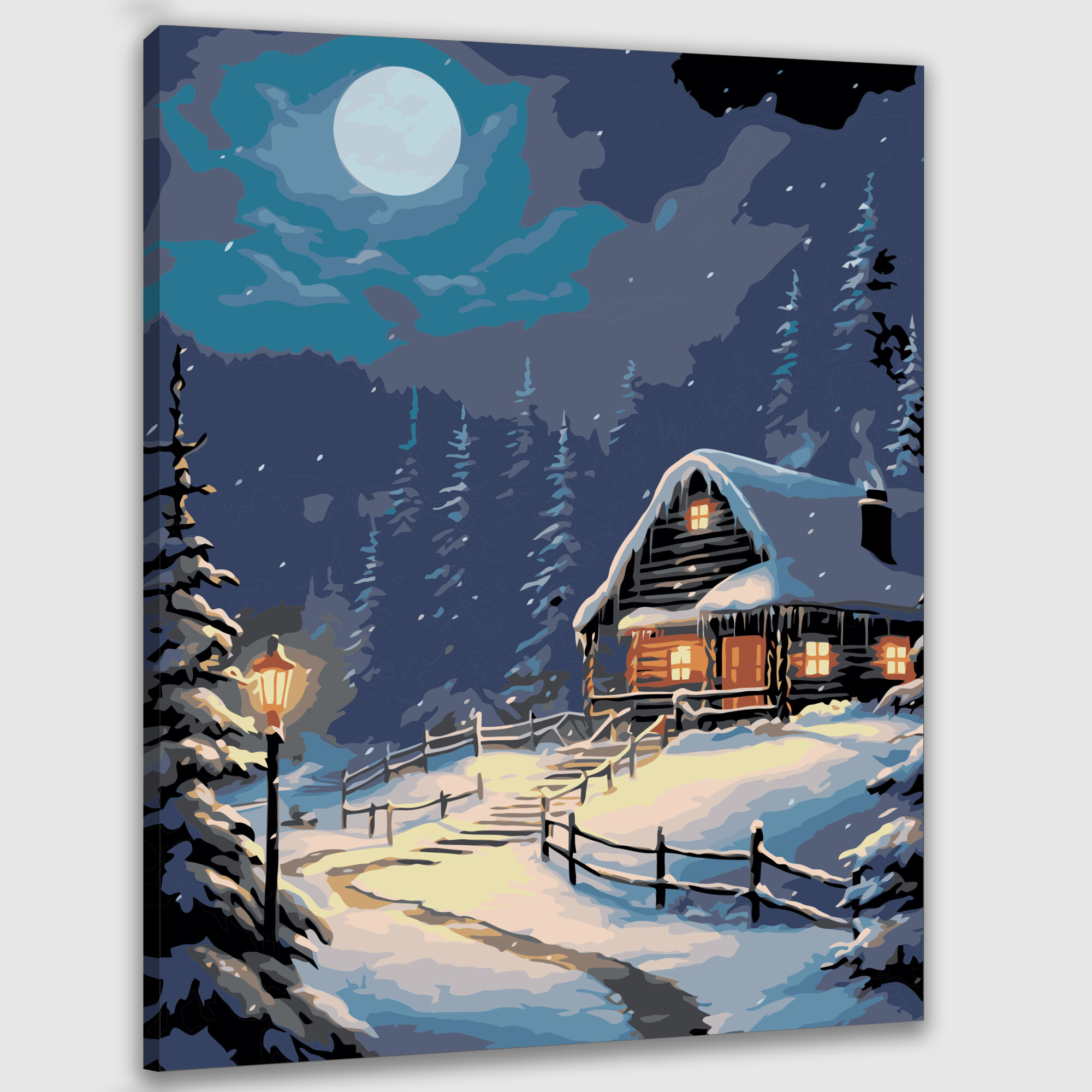 Картина по номерам 40x50 см, картина, масло, холст, зимняя сцена, святочные вечера, деревенская бревенчатая х