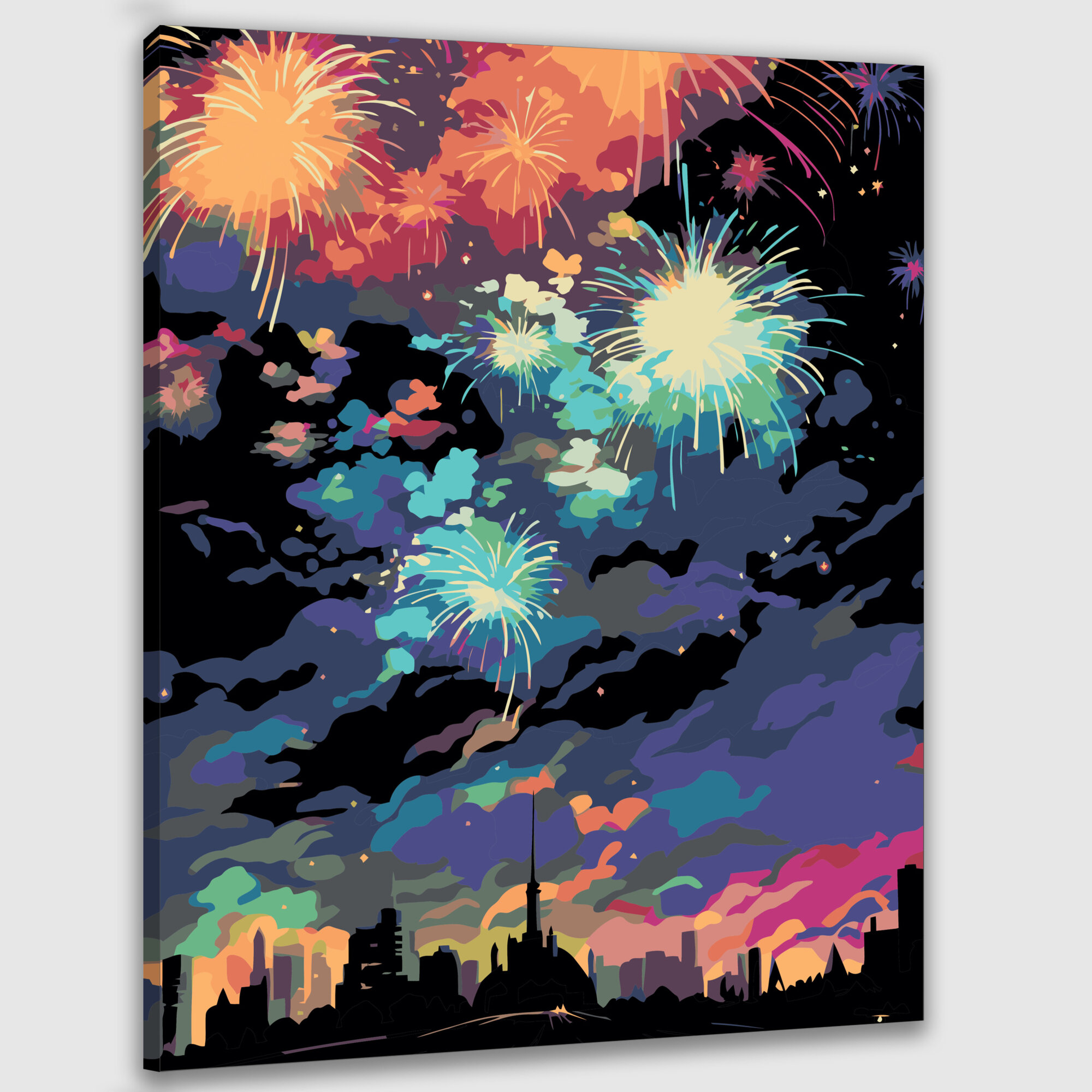 Картина по номерам 40x50 см, фейерверк, весна, яркие цвета, узоры, ночное небо, освещение, движение, энергия, искры