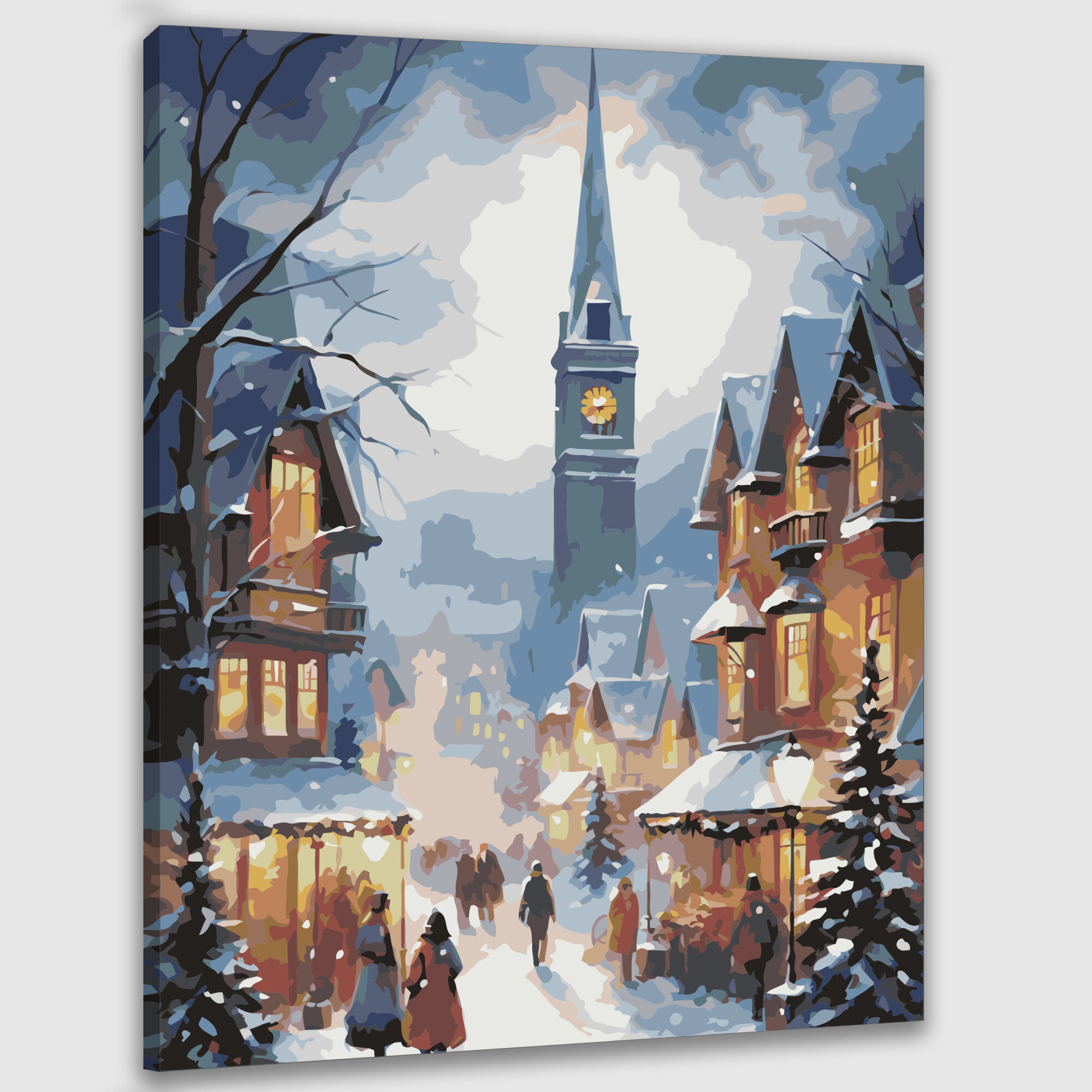 Картина по номерам 40x50 см, акварельная картина, зимняя деревня, Рождество, заснеженные крыши, мерцающие огоньки, смех