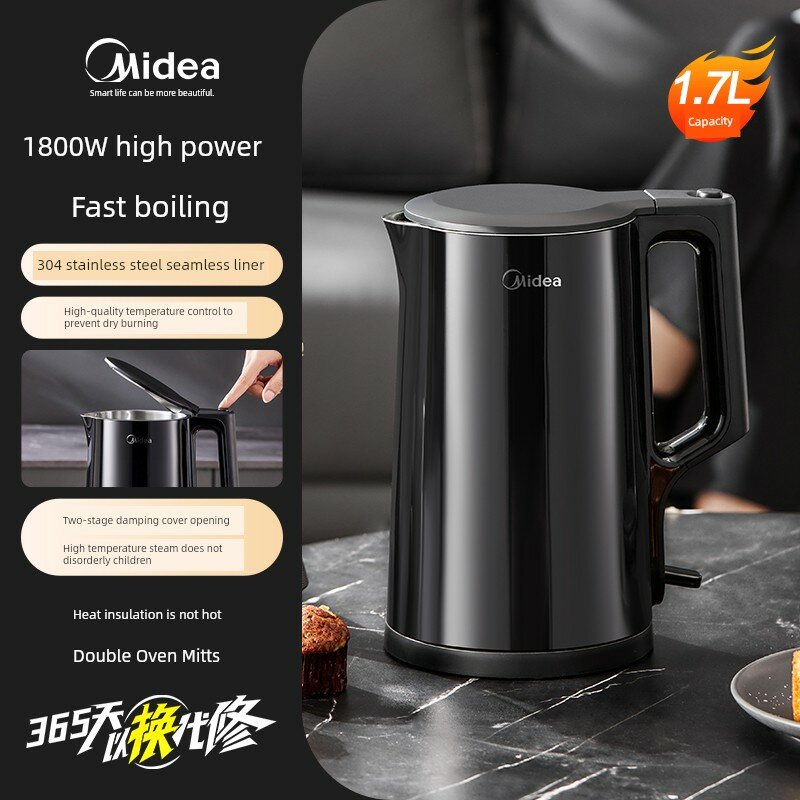 Электрочайник Midea из нержавеющей стали с автоотключением и поддержанием тепла, черный цвет, 1.5 л