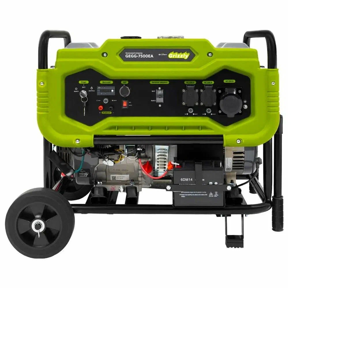 Бензиновый генератор Grizzly GEGG-7500EA, мощность 7,5кВт, 4-х тактовый, бак 30 л, зеленый/черный