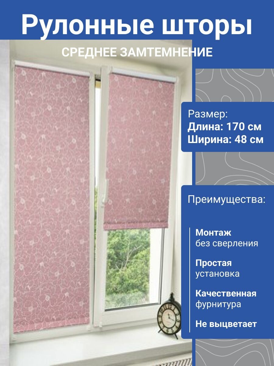 Рулонная штора Delfa СРШ-01М-72206 52(48)/170 Камелия 48х170 см. Жалюзи на балкон, на кухню, в спальню.