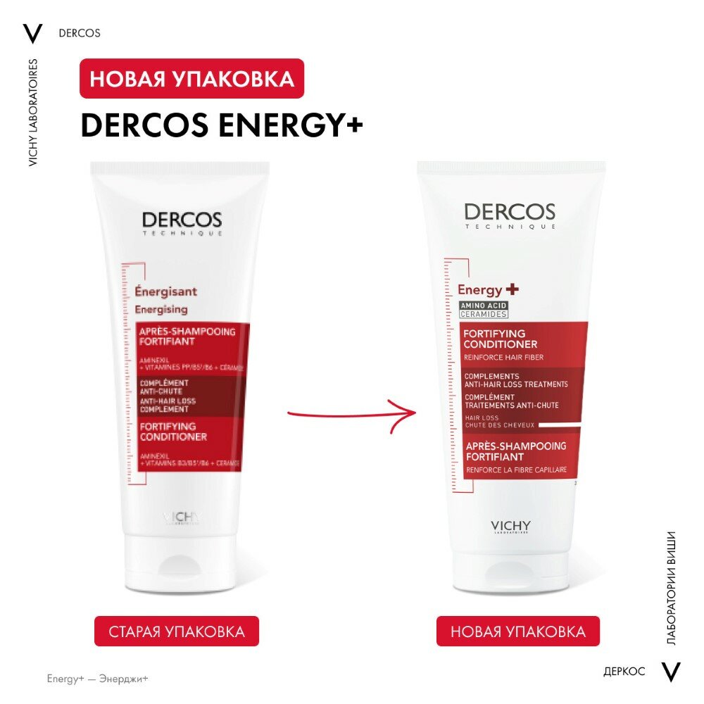 Vichy Dercos Aminexil Тонизирующий укрепляющий кондиционер против выпадения, для укрепления и роста волос с аминексилом, ниацинамидом, пантенолом и керамидом, 200 мл