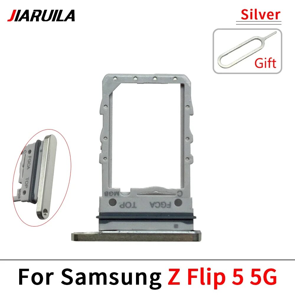 Лоток для SIM-карты, слот для чипа, держатель ящика, адаптер, аксессуары, запасная часть для Samsung Z Flip 2 3 5G 4 5, двойная карта Z Flip 5 5G Silver