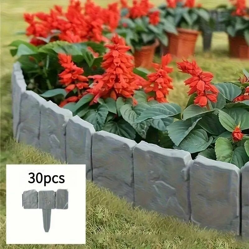 Декоративный заборчик садовый с эффектом камня, бордюр садовый под камень: легкое ограждение для клумбы и газона с монтажом молотком