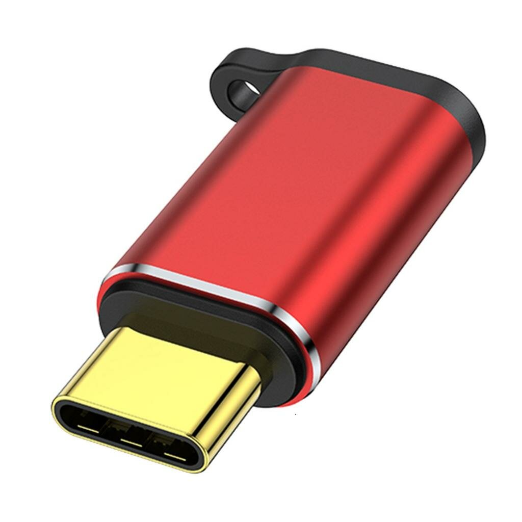Адаптер для зарядки iPhone: Lightning-разъём (м) → USB-C (ж), красный - боковое отверстие