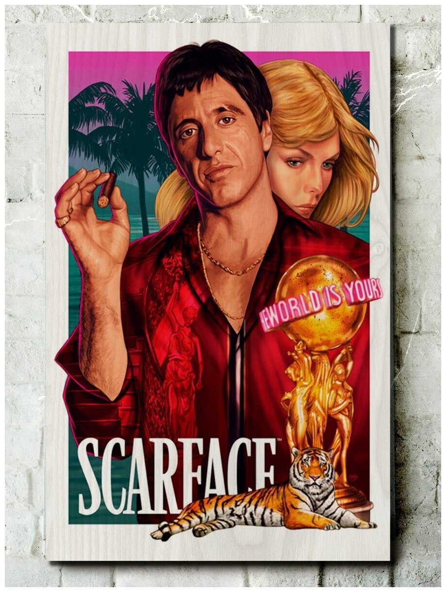 Картина интерьерная на дереве Фильм Лицо со шрамом Scarface Тони Монтана - 6655 В