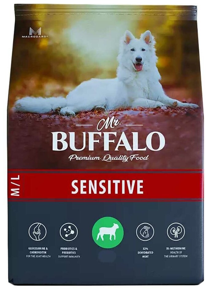 Сухой корм Mr.Buffalo для собак средних и крупных пород с чувствительным пищеварением ягненок adult m/l sensitive 2кг b133