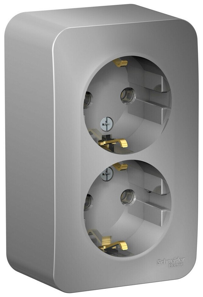 Blanca Розетка двойная с заземлением открытой установки с изолирующей пластиной 16А, цвет алюминий