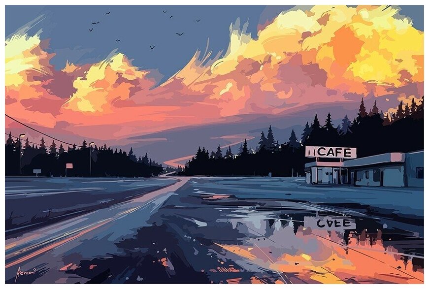 Картина по номерам на холсте пейзаж (небо, закат, рассвет) - 8804 Г 60x40