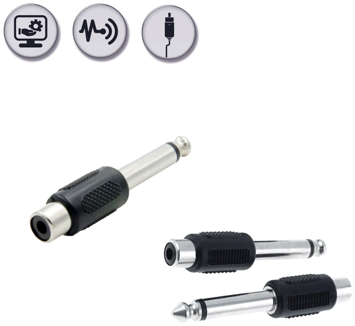 Переходник гнездо RCA (мама) - штекер моно (2 pin) jack 6.35 мм (папа), 3 шт