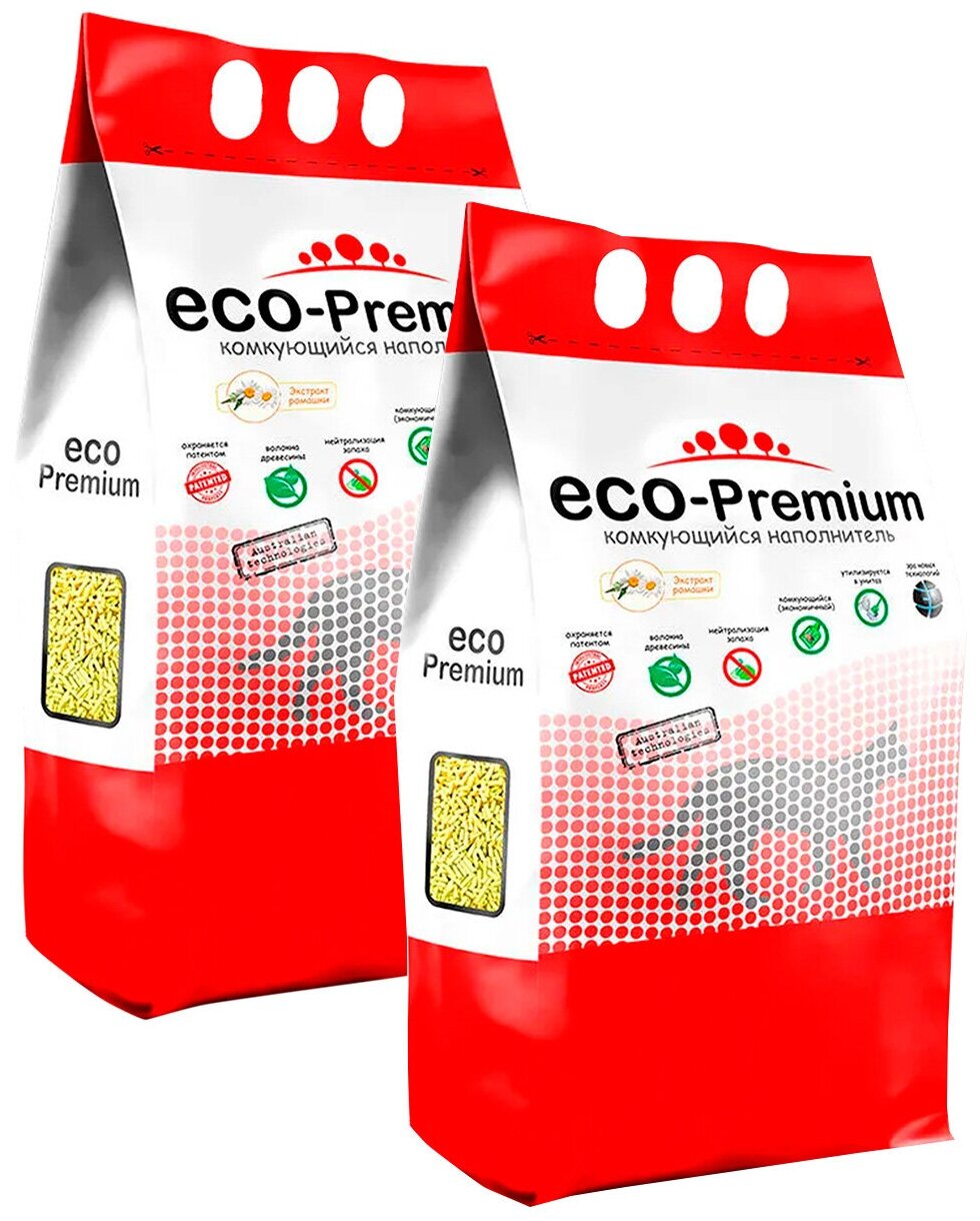 ECO-PREMIUM ромашка наполнитель древесный комкующийся для туалета кошек с ароматом ромашки (1,9 + 1,9 кг)