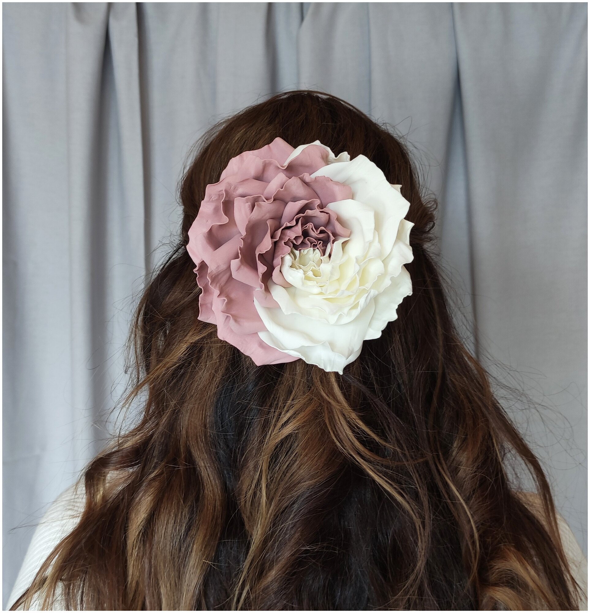 Заколка брошь цветок большая айвори - пыльная роза 180247мп