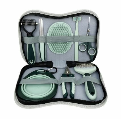 Набор для ухода собак и кошек и груминга: когтерезка, расческа, пуходерка, фурминатор, колтунорез, складная миска, щетка для мытья, 8 в 1