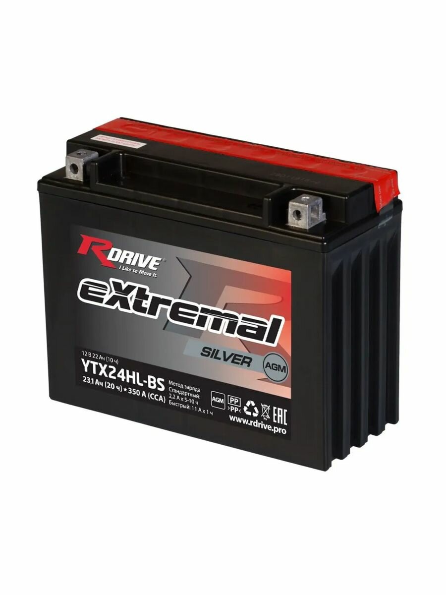 Мотоциклетный аккумулятор RDrive Extremal SILVER YTX24HL-BS