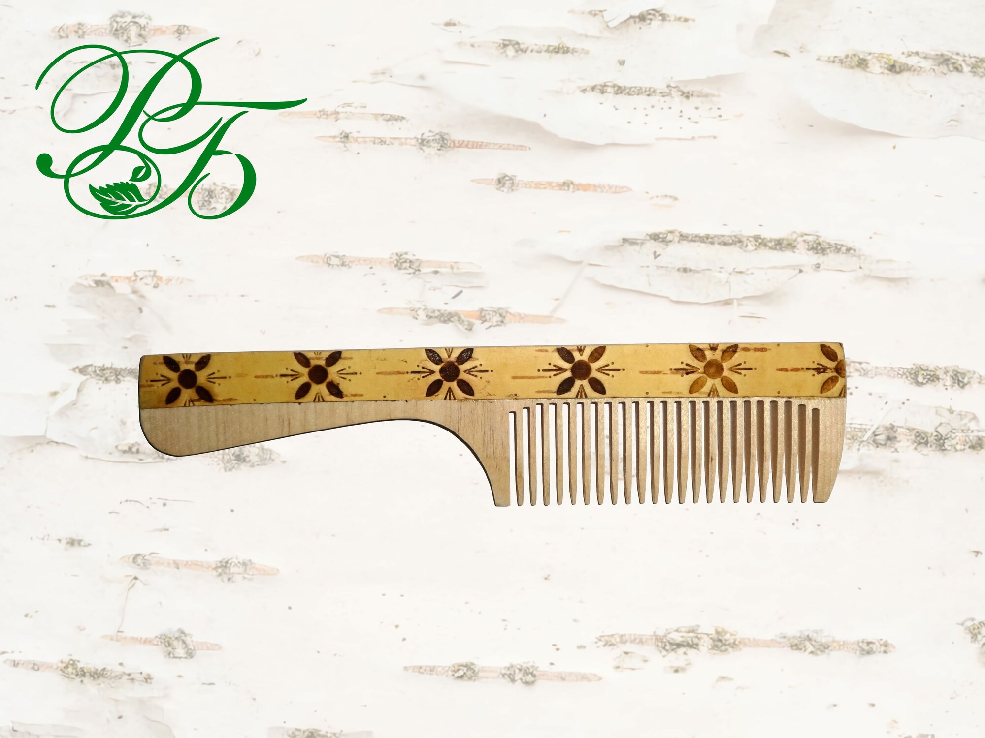Гребень для волос деревянный, с ручкой, 19 см, тиснение "Ромбики" ТМ Русская Береста.