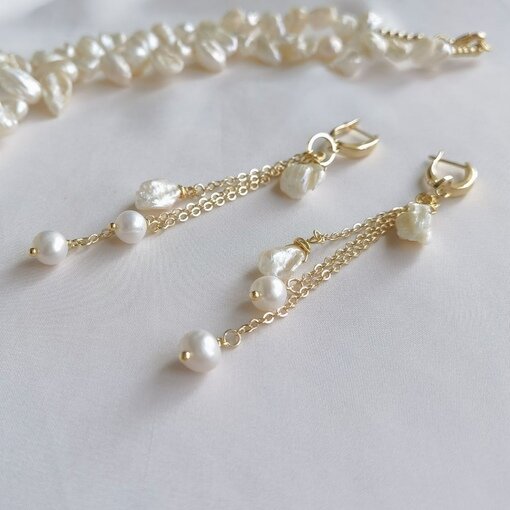 Серьги цепочки, жемчуг культивированный