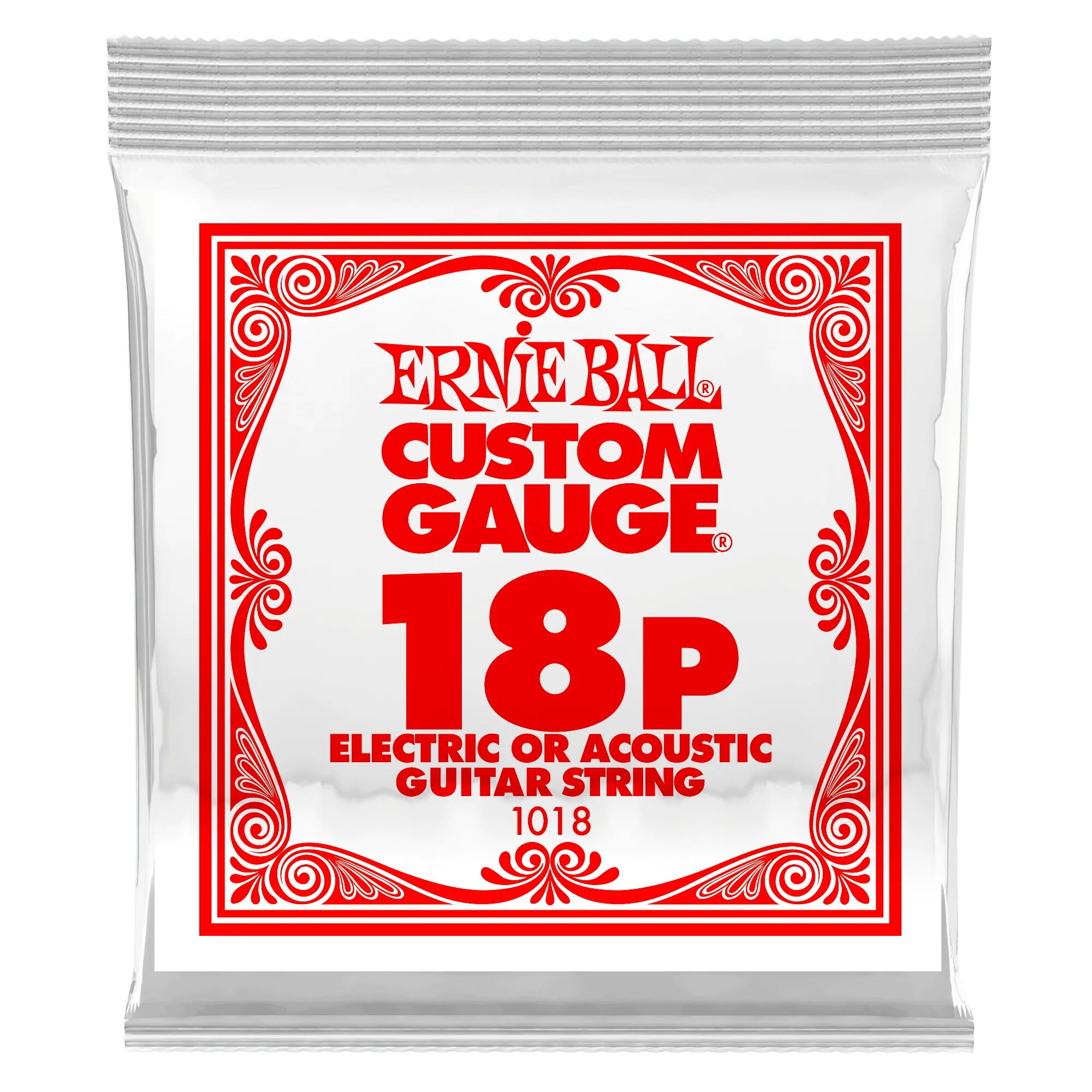 Струна для акустической и электрогитары Ernie Ball P01018 Custom gauge, сталь, калибр 18, Ernie Ball (Эрни Бол)