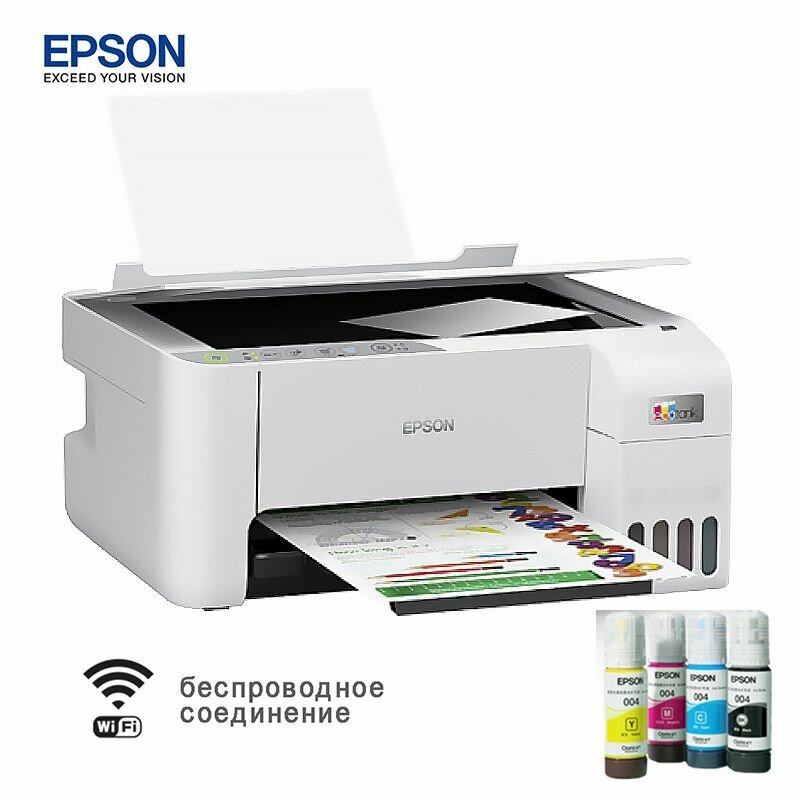 МФУ Струйное Epson L3256, A4 Wi-Fi оригинал Набор чернил для СНПЧ