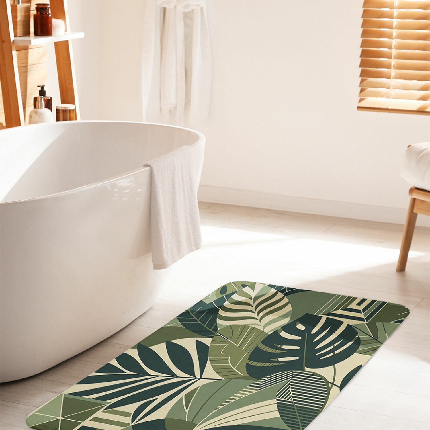 Коврик для ванной комнаты и туалета противоскользящий "Структурные листья" 60х100 см, JoyArty
