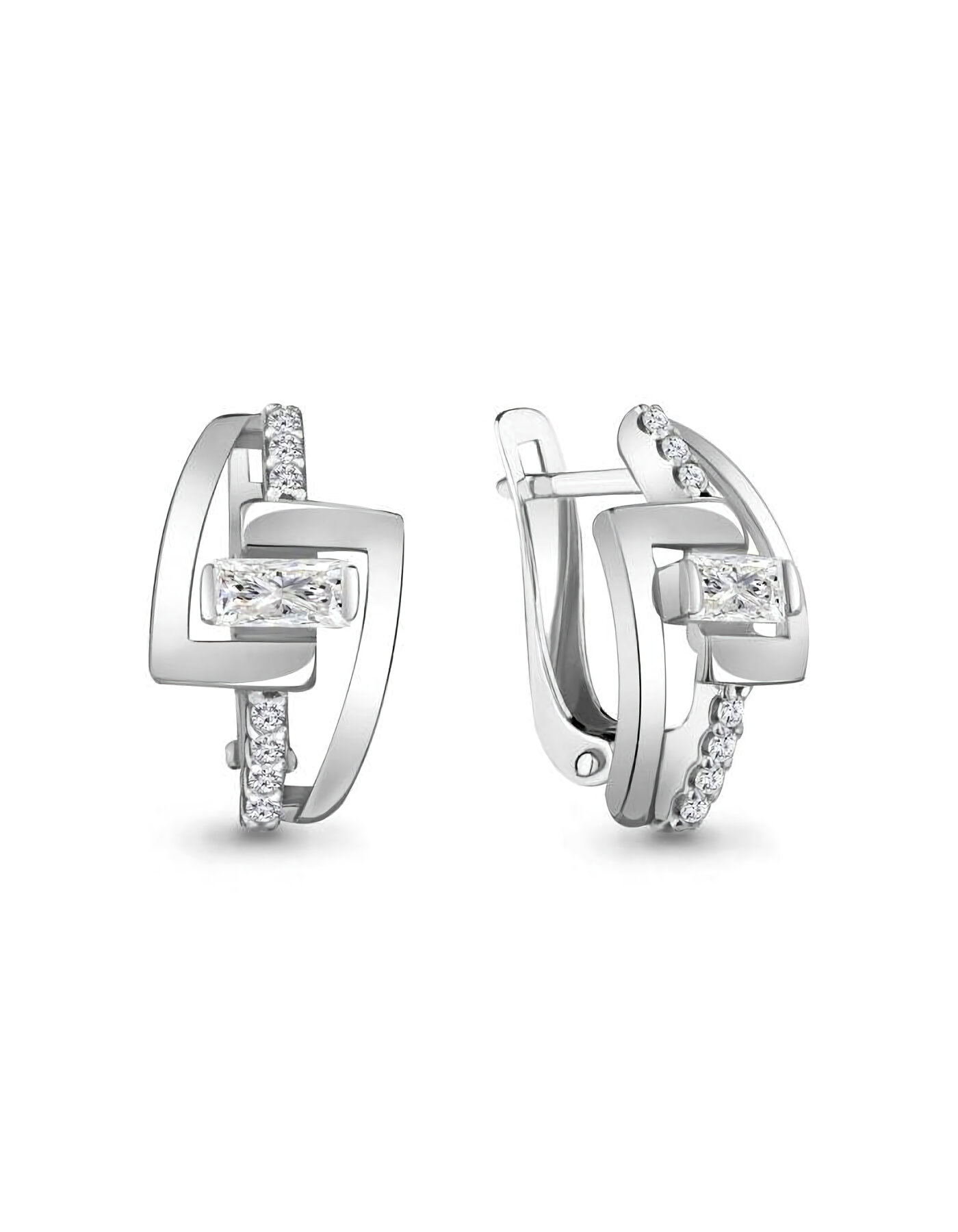 Серьги, серебро, 925 проба, родирование, фианит