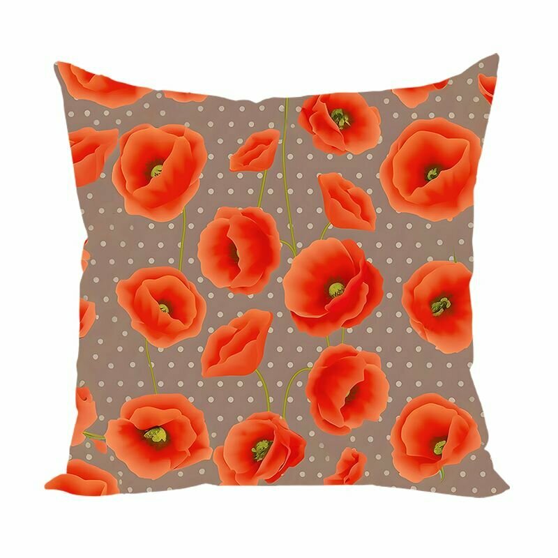 Подушка декоративная Маки и горошек 40х40 велюр