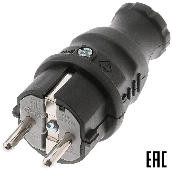 Вилка 111-001 кабельная прямая евро влагозащищенная каучук IP44 16А Rexant (9 шт. в наборе)