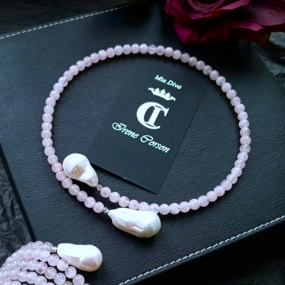 Колье Mia Diva, розовый кварц, жемчуг барочный