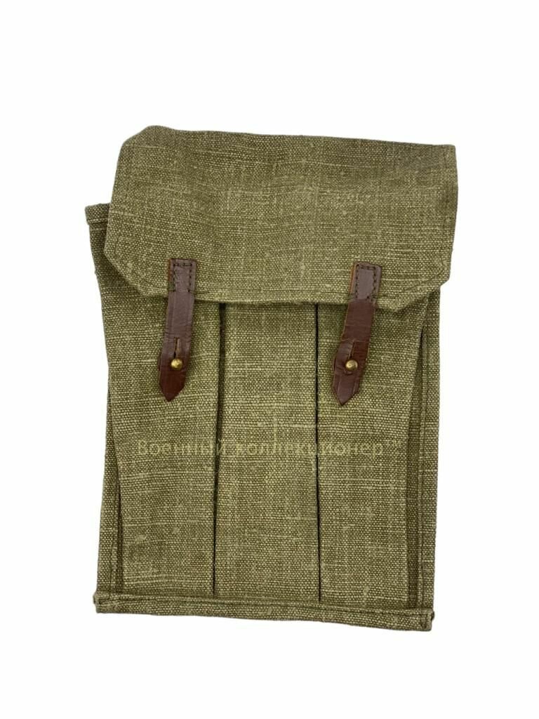 Подсумок для ППС, три магазина, брезентовый СССР, кобурные застежки, хаки