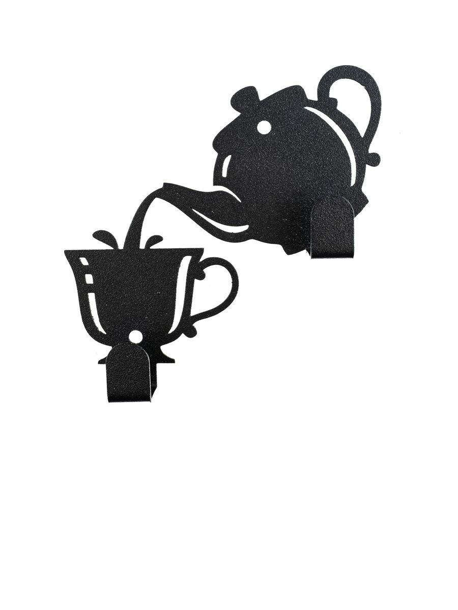 Крючок настенный металлический черный, вешалка для полотенец 'Чайная пара' двойной металл 12х12х2 см черный Verda Line