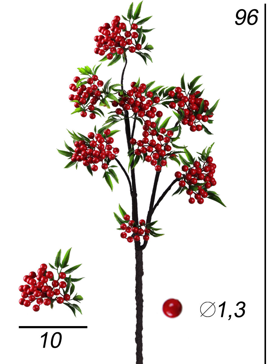 Искусственная ветка рябины Holodilova, пластик, цвет красный, длина 96см