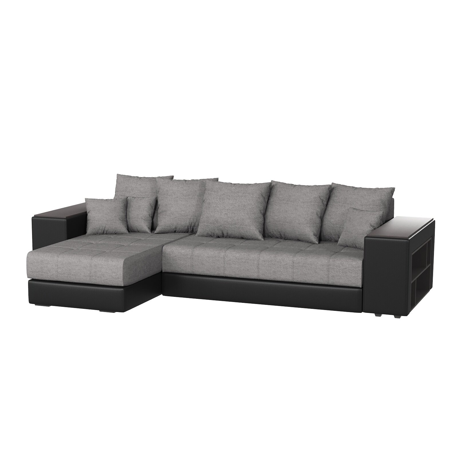 Угловой диван Дубай в рогожке Дрим 11 и кожзаме блэк, механизм еврокнижка