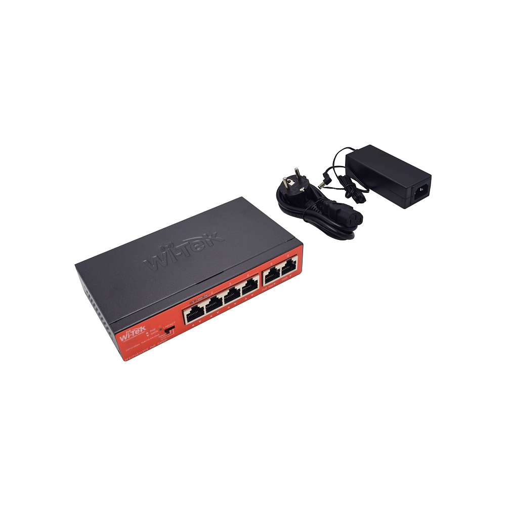 WI-PS205, Коммутатор неуправляемый PoE 65Вт, порты 4PoE FE + 2FE, режим 250м и VLAN, Watchdog, v4