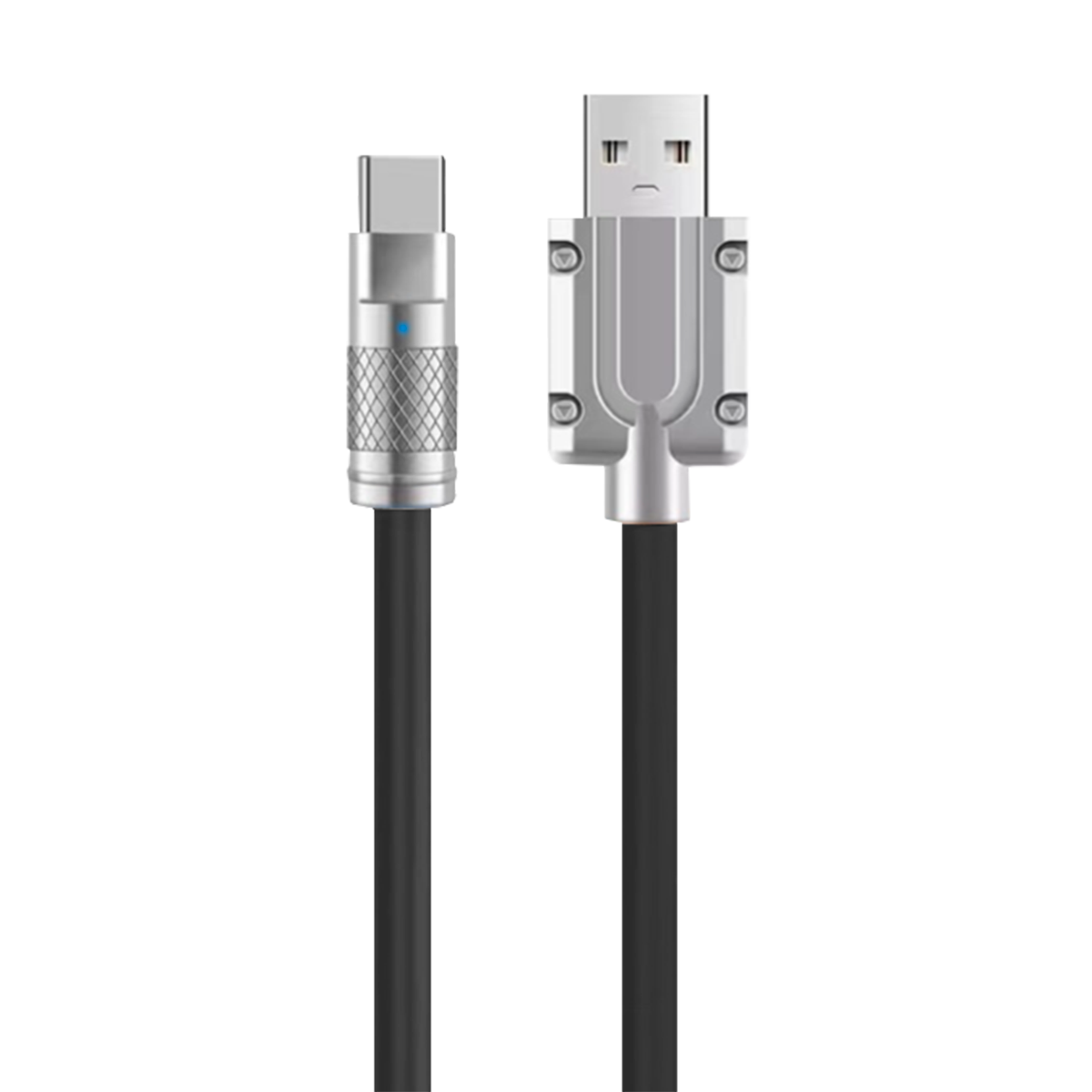 Силиконовый USB кабель c цинковым молдингом Type-A Type-C, 3 A быстрая зарядка, 1 м, 480 Мбит/с, черный, ZIPOWER, PM6741
