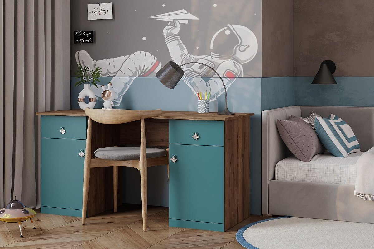 Письменный стол МебельЛэнд24 Скарабей - 6 МДФ Аквамарин 150x60x75 синий