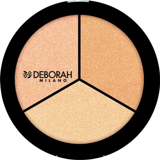 Палетка хайлайтеров для лица Deborah Milano TRIO HIGHLIGHTER PALETTE, тон Жемчужно-бежевый, Золотисто-янтарный, Искрящаяся роза