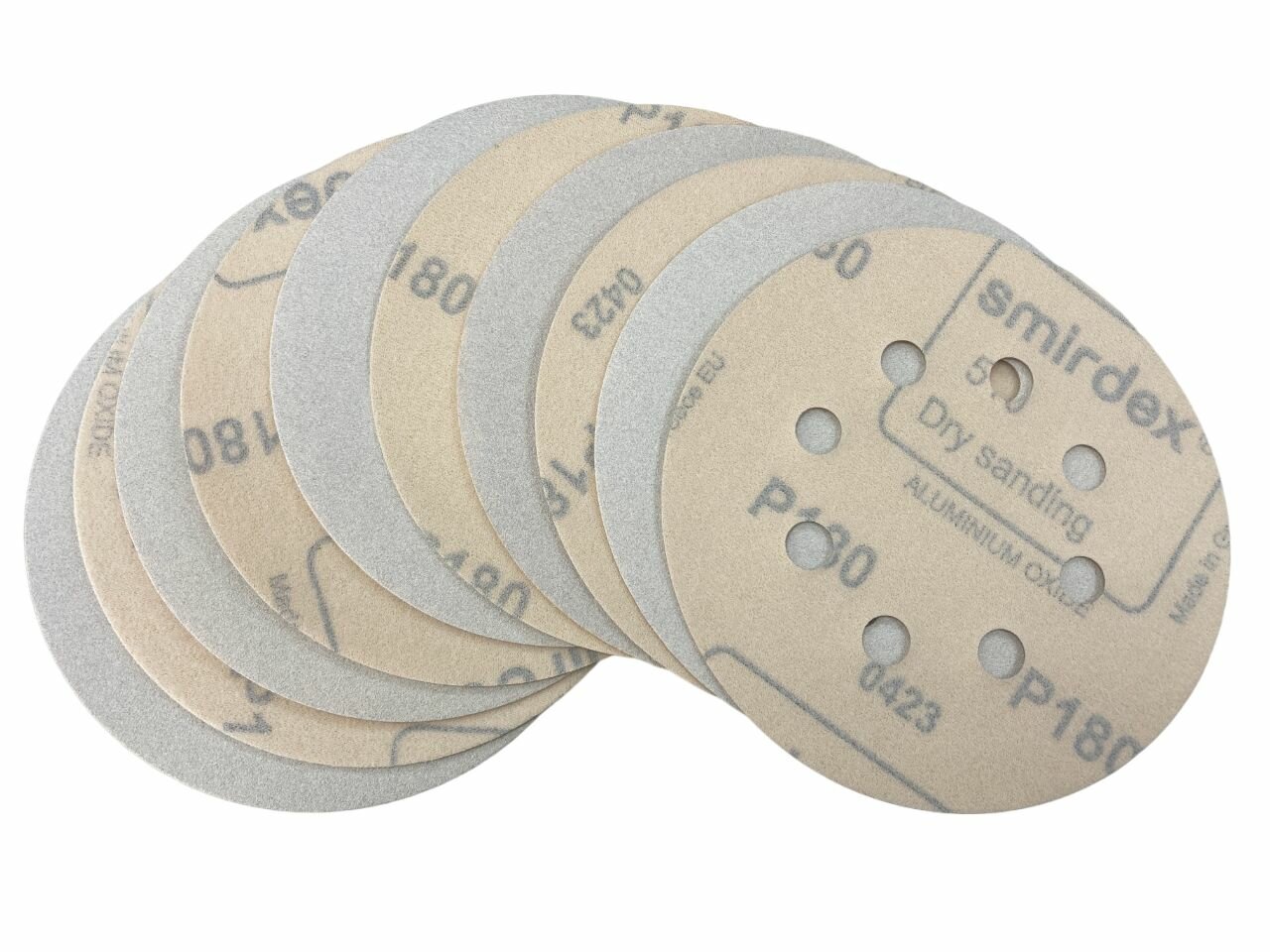 Круг шлифовальный Smirdex 510 White Line, 125 мм, 8 отверстий, оксид алюминия P180 (10 шт.)