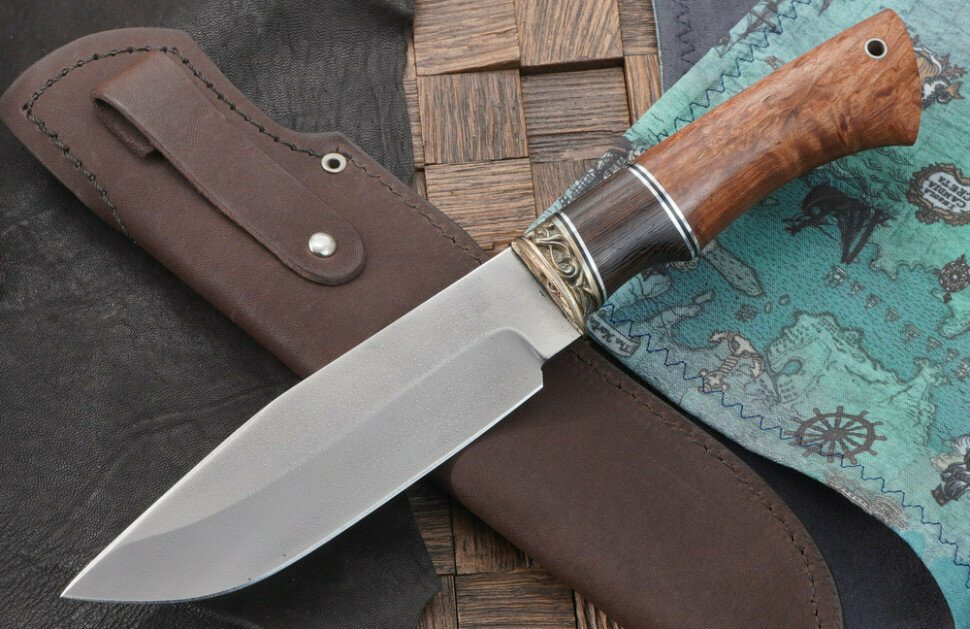 Окские ножи нож Пума (ХВ5, стабилизированное дерево , граб, мельхиор)