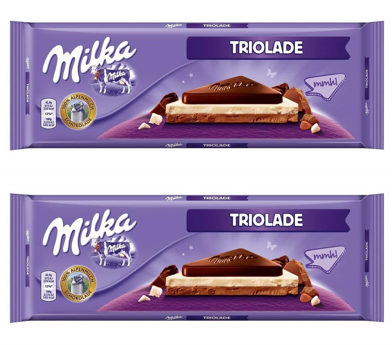 Milka Шоколад молочный Triolade, белый и темный, 280 г, 2 шт