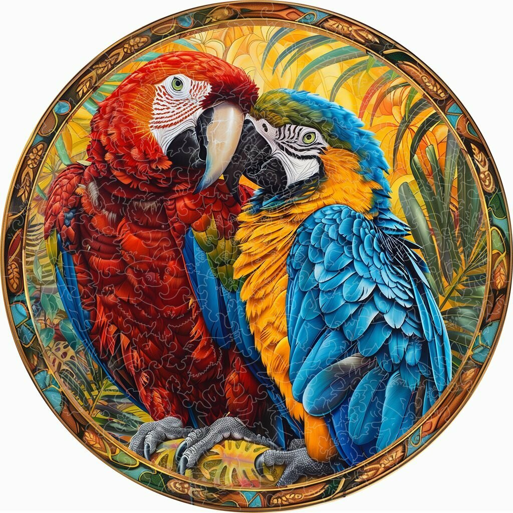 Деревянный пазл BoberBox "Любовь попугаев Ара", круг 30 см