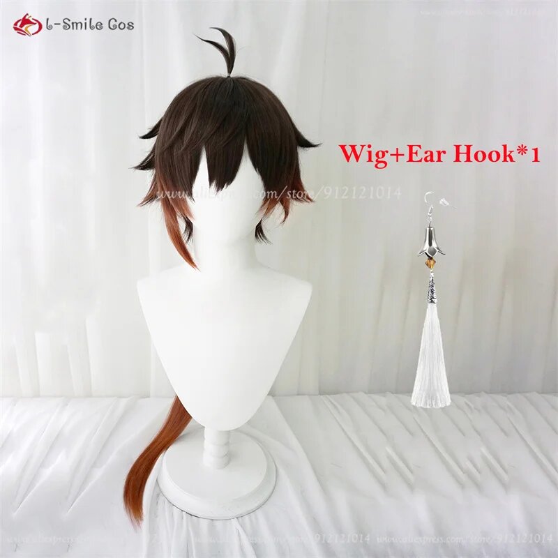 Косплей парик Чжун Ли коричневый оранжевый 90 см wig and ear hook