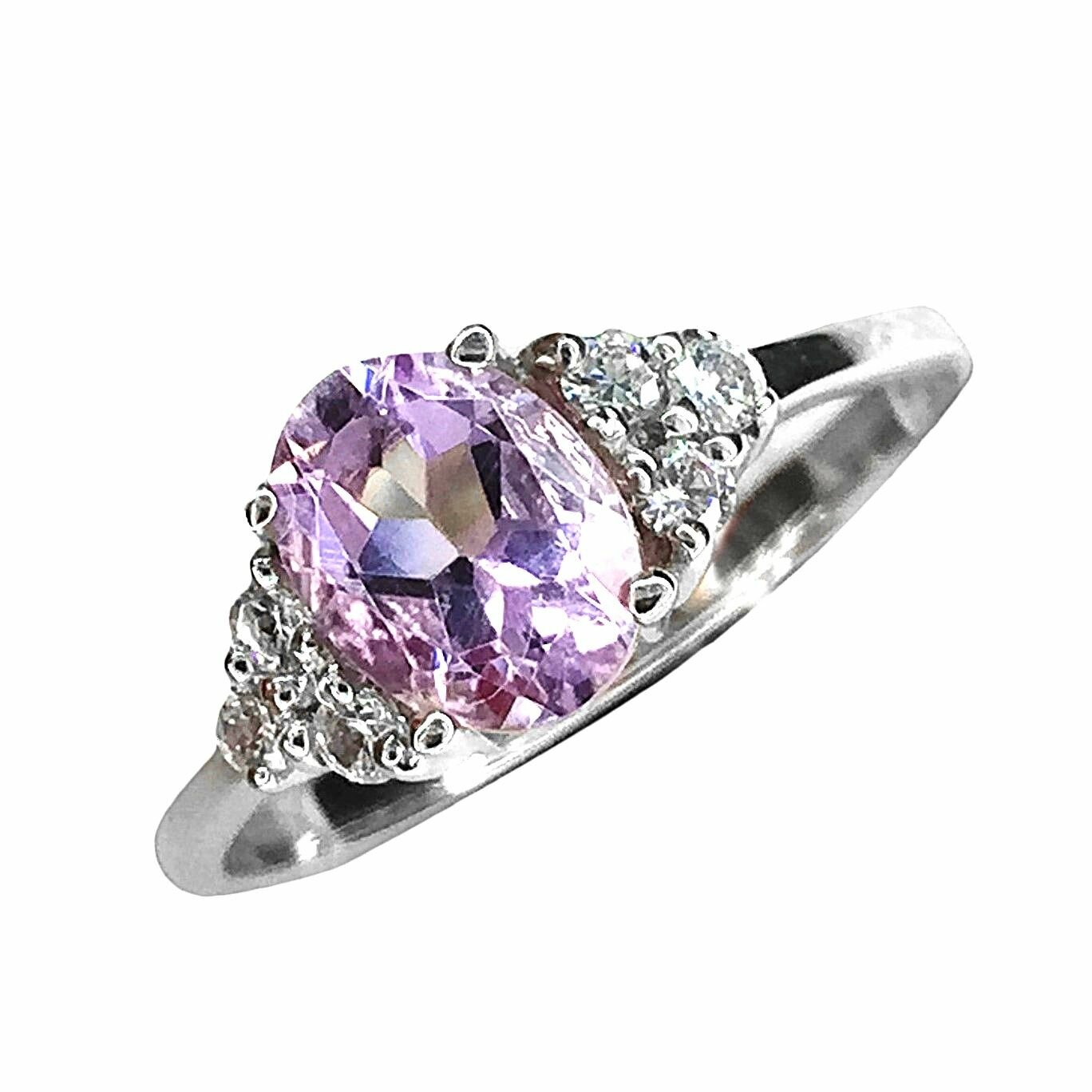 Кольцо тонкое, серебро, 925 проба, родирование, фианит, танзанит