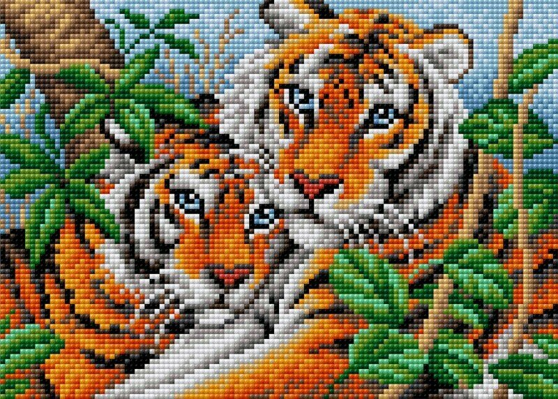 Набор Вышиваем бисером #V-71 Магнит "Тигры", Алмазная Мозаика, 28.5 х 20 см