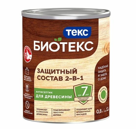 Антисептик защитно-декоративный лессирующий Текс Bioteks 2 в 1 прозрачный 0.8 л