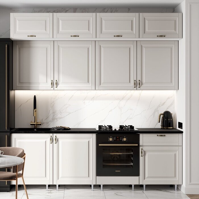 Кухонный гарнитур трёхуровневый в потолок «Престиж», с столешницей, 2400 мм, цвет браш лайт грей