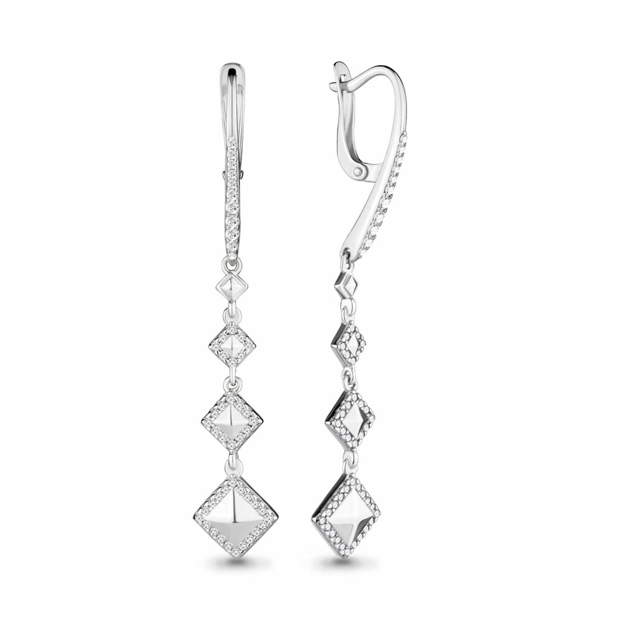 Серьги, серебро, 925 проба, родирование, фианит