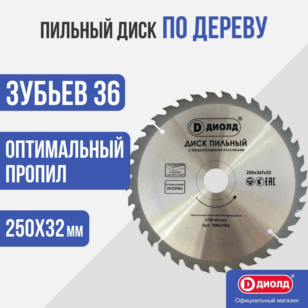 Пильный диск по дереву Диолд 250x36Tx32 мм, 36 зуб.