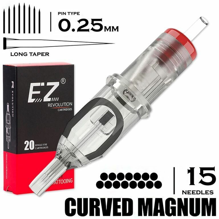 Картриджи для тату Ez Revolution 15 CMLT/25 Curved Magnum (20 шт/уп)
