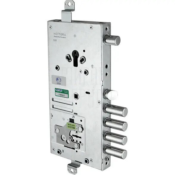 Замок врезной Mottura (Моттура) двухсистемный 54. J919M-S MyKey (левый) перекодировка с торца никель